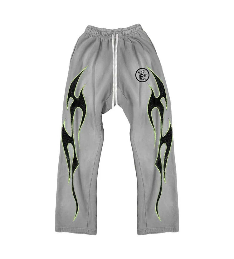 Hellstar Studios Grey/Green Future Flame Flared Sweatpants – Restock AR