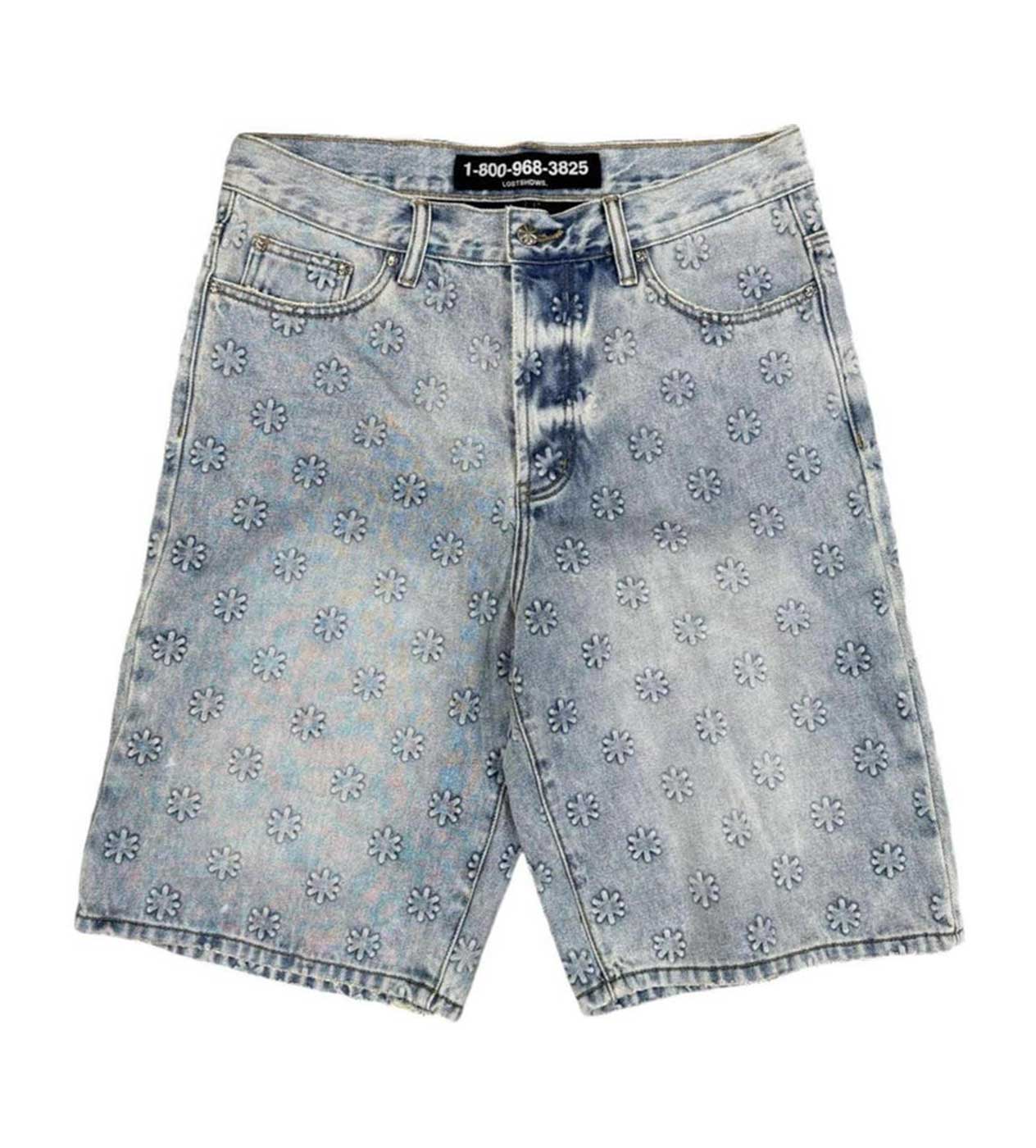 Lost Shdws Embossed Logo Denim Shorts Blue – Restock AR