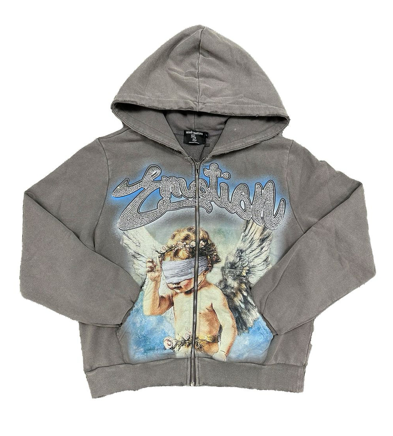 Mixed Emotion Rhinestone Hoodie Grey – Restock AR