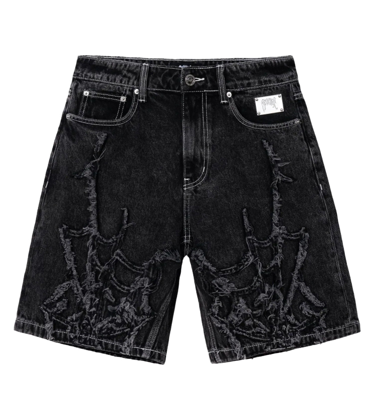 Revenge Spider Web Embroidered Denim Short Black – Restock AR