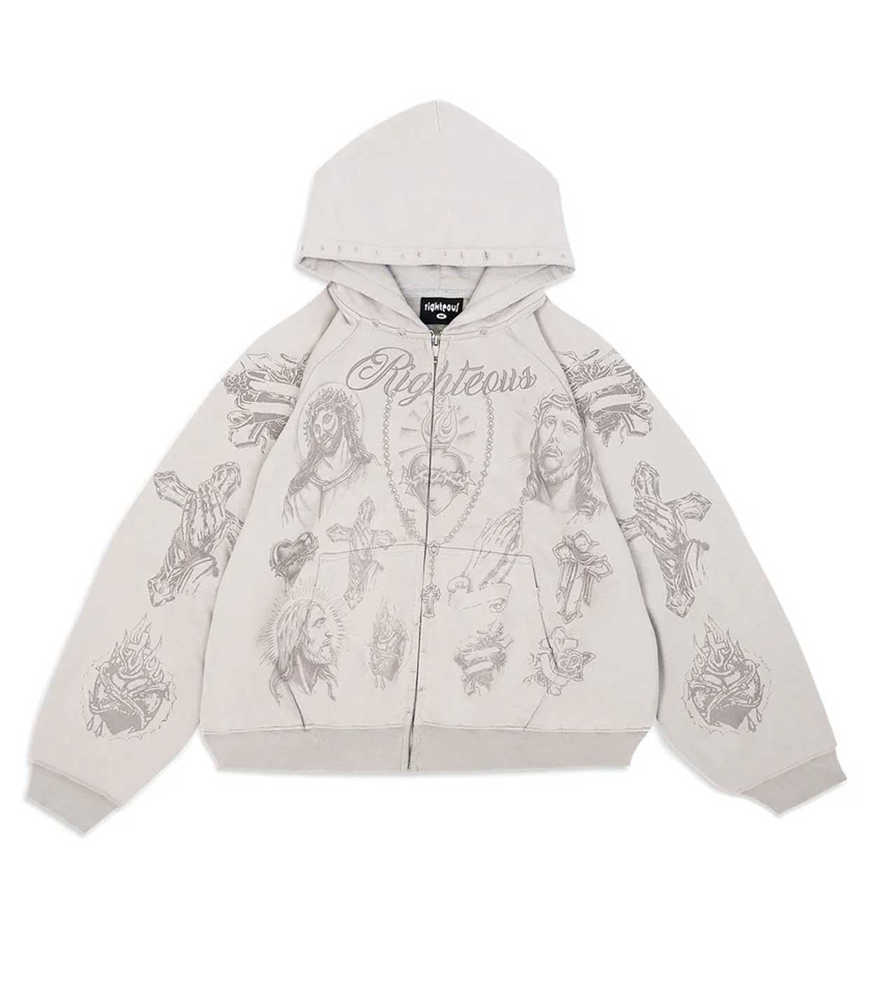 Righteous Tattoo Zip Up Hoodie Grey – Restock AR