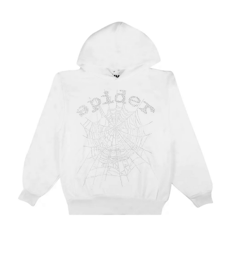 Sp5der OG Rhinestone Hoodie White | Restock AR