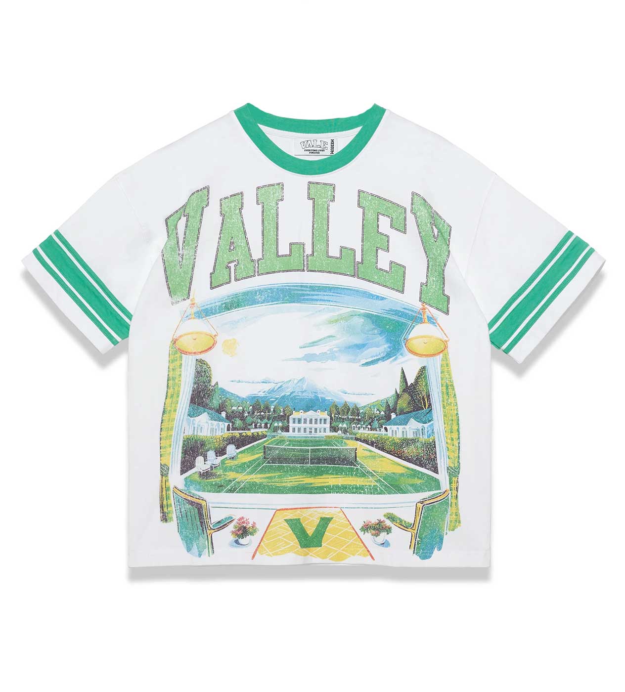 Vale Forever Tennis Court Ringer Tee White/Green – Restock AR